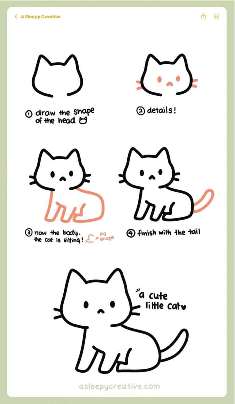 22 Easy Cute Cat Drawing Ideas - a sleepy creative