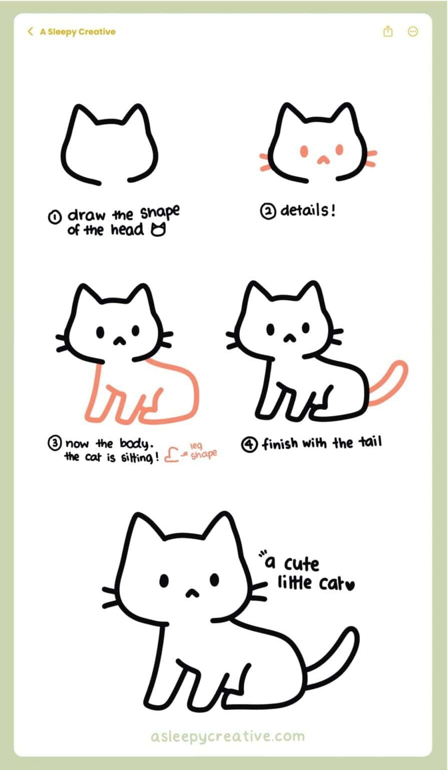 22 Easy Cute Cat Drawing Ideas - a sleepy creative