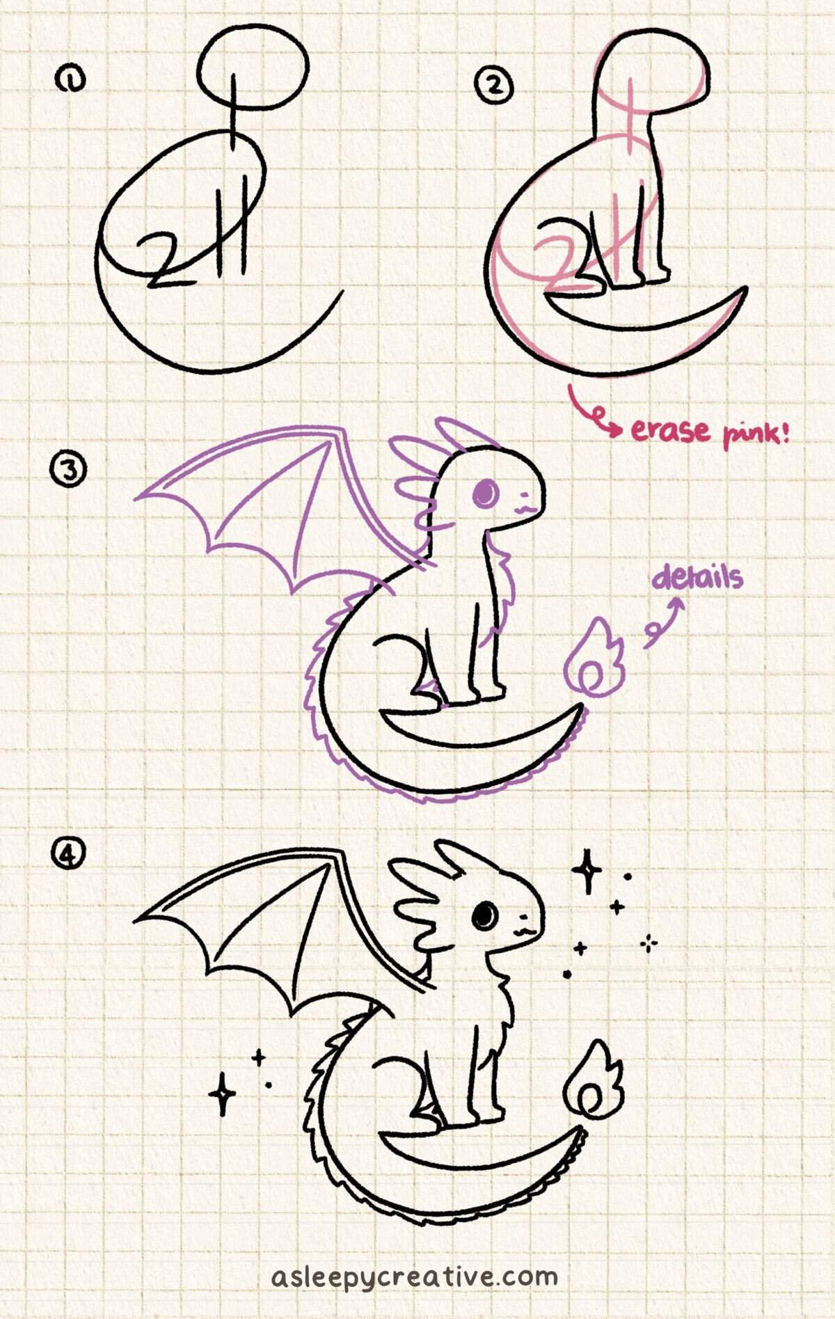 40+ Cute and Easy Dragon Drawing Ideas