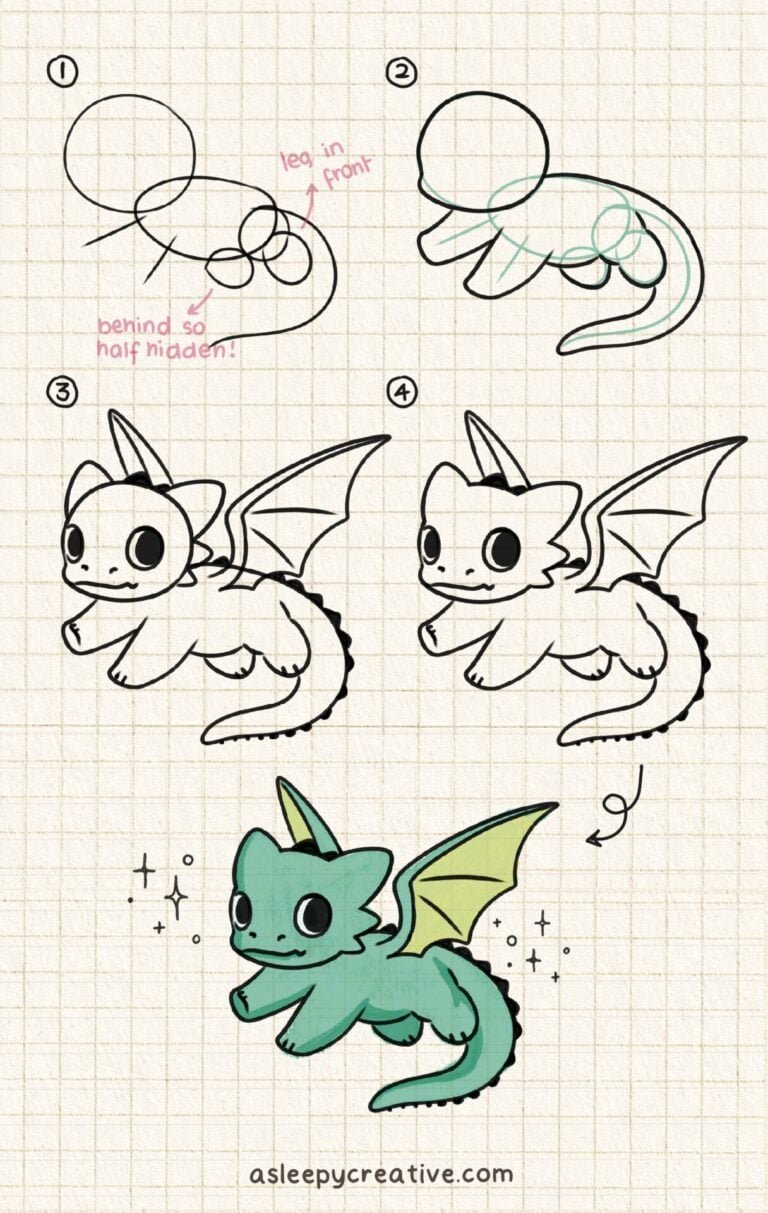 40+ Cute and Easy Dragon Drawing Ideas - a sleepy creative