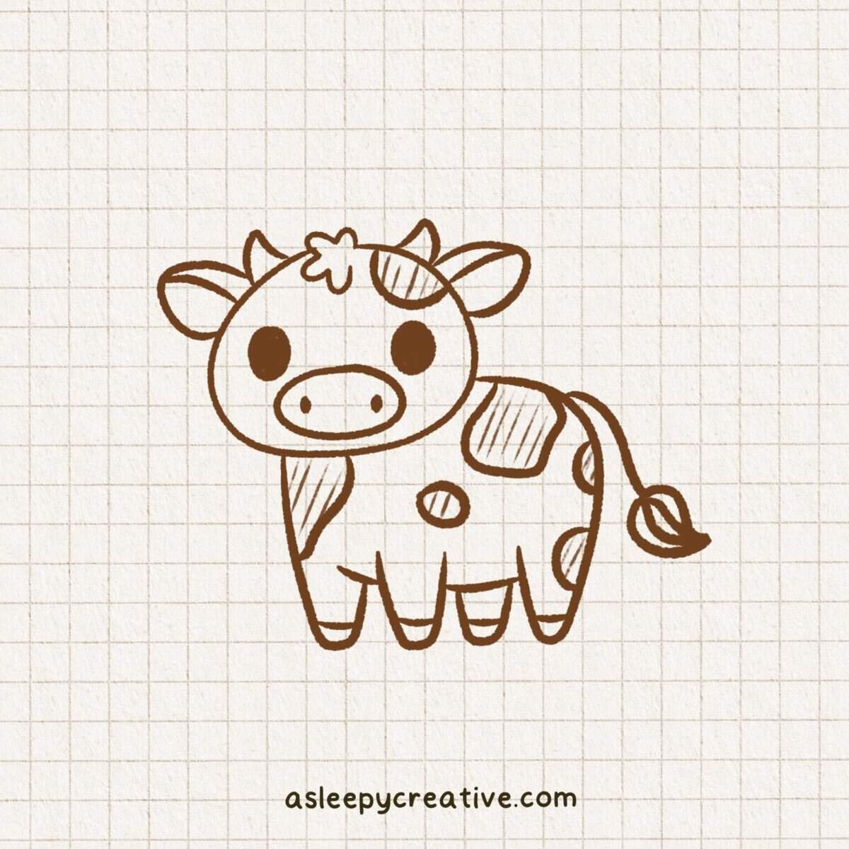22 Cute and Easy Cow Drawing Ideas - a sleepy creative