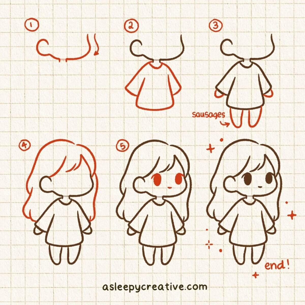 29 Cute and Easy Chibi Girl Drawing Ideas - a sleepy creative