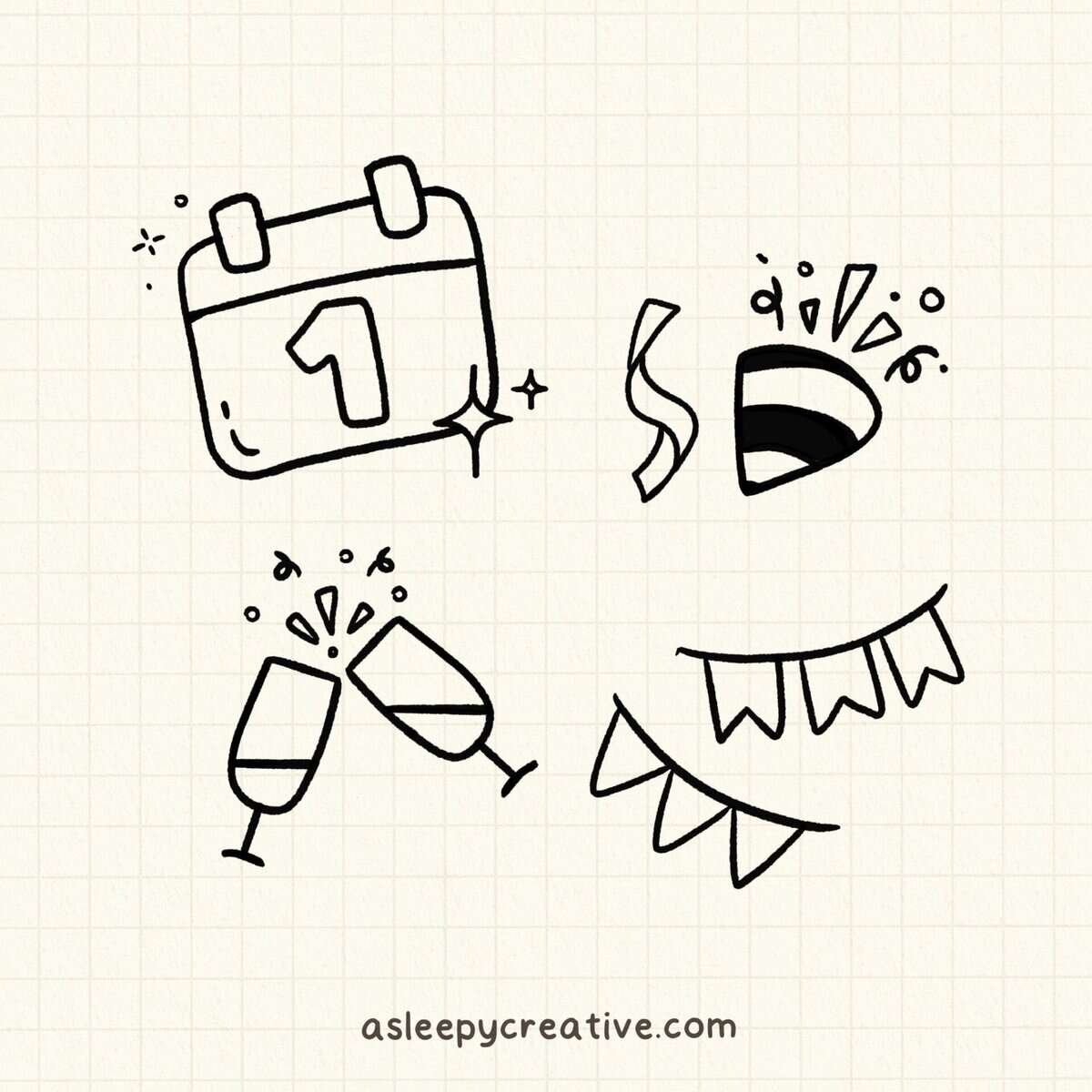 Easy & Cute New Year Drawing Ideas - a sleepy creative